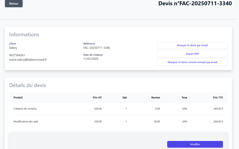 Tutoriel logiciel de facturation et CRM – étape 4 : Créer un devis
