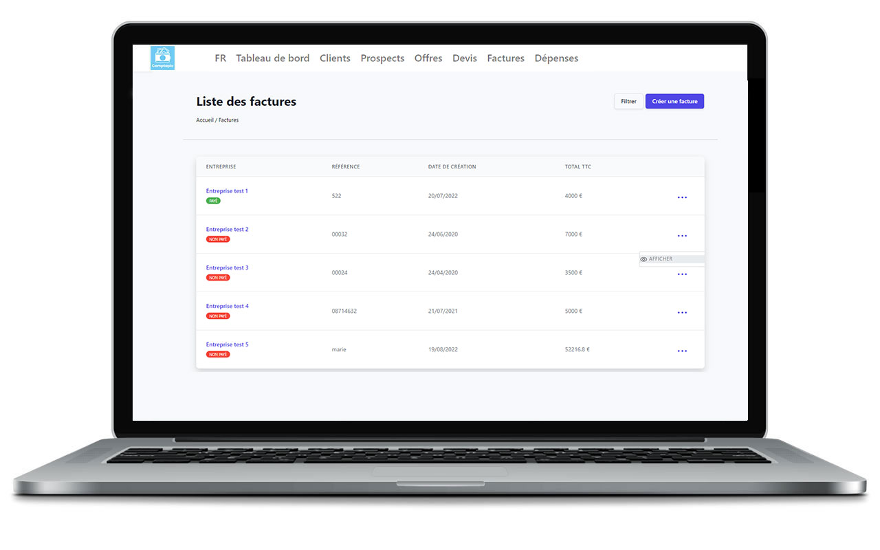 Tutoriel logiciel de facturation et CRM – étape 5 : Créer une facture